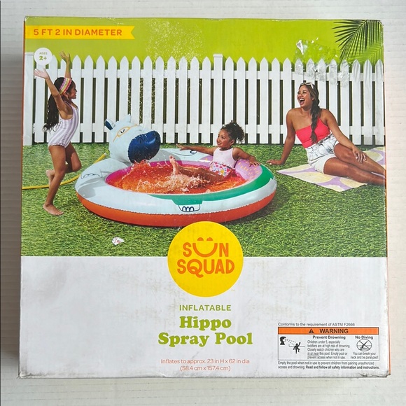 Sun Squad | Toys | New Sun Squad Inflatable Hippo Spray Pool Green And ...